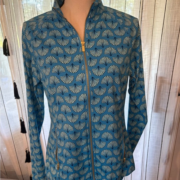 Sigrid Olsen | Jackets & Coats | Sigrid Olsen Blue And White Fan Design ...